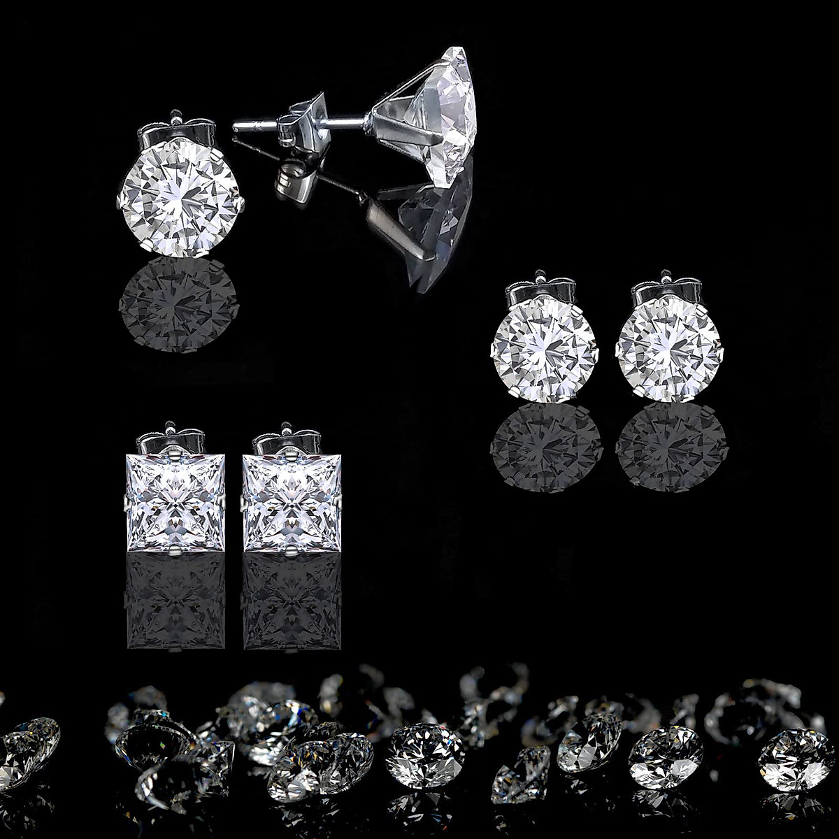 Stud Earrings Set LUCKYPADS 12 Pairs Stud Earrings for Women Hypoallergenic Stainless Steel Stud Earrings Pack Men Earrings Stud with Cubic Zirconia