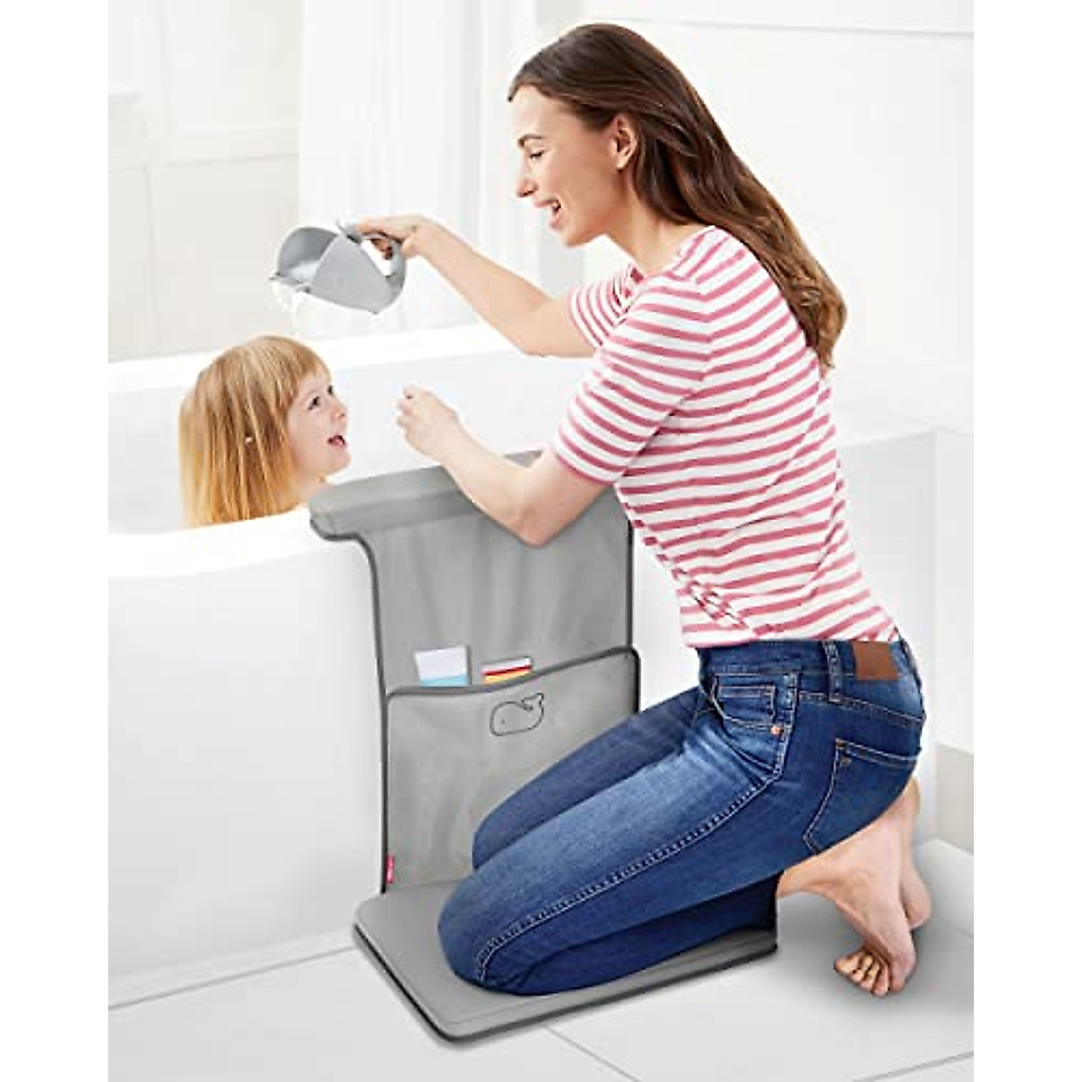 Skip Hop Baby Bath All-in-One Elbow Saver and Kneeler, Moby, Grey