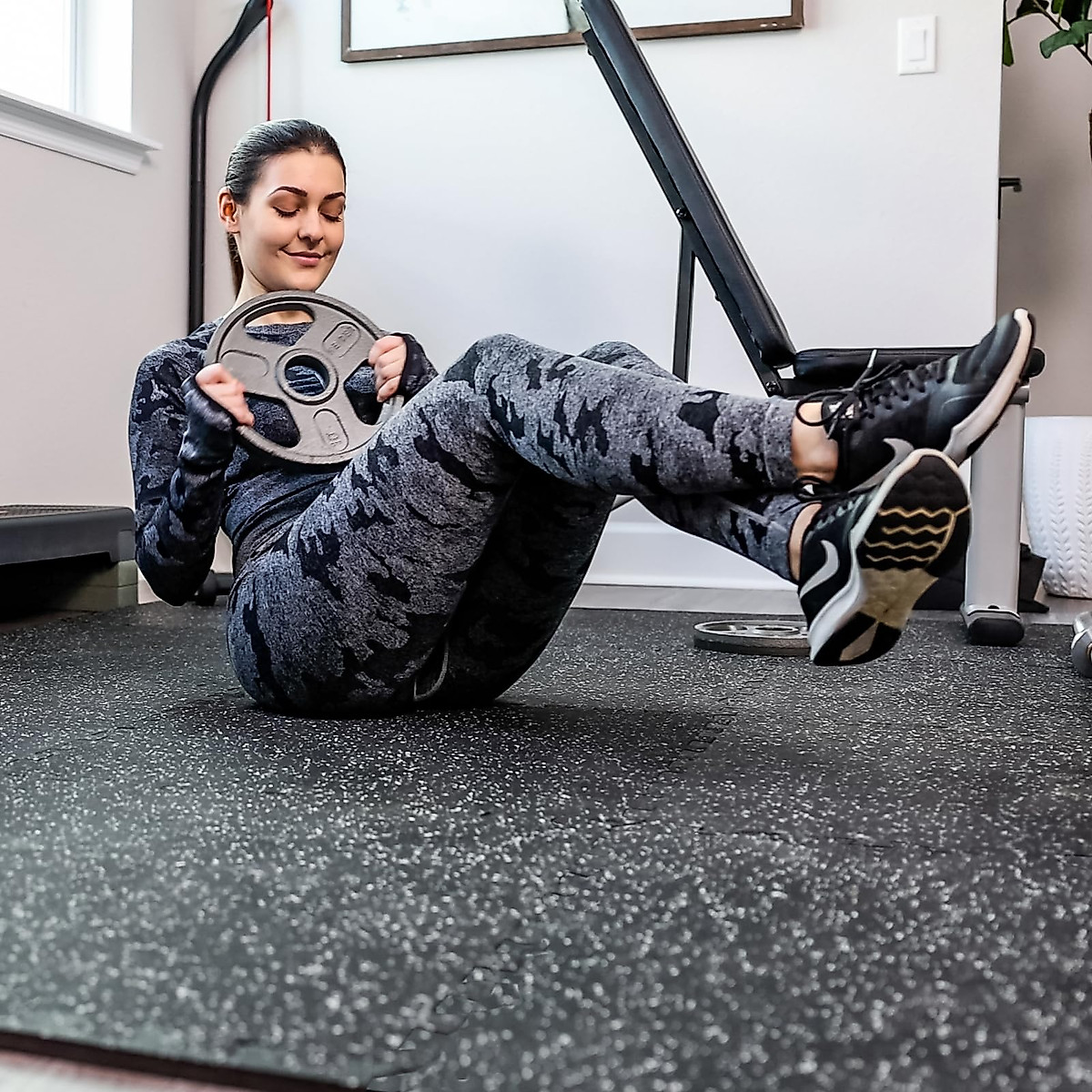 SUPERJARE 6 Tiles Equipment Flooring Mat for Floor Workout Exercise Home Gym with Heavy Duty Rubber Top, Interlocking Rubber , 24" x 24" (24 sqft), 0.56 Inch Thick