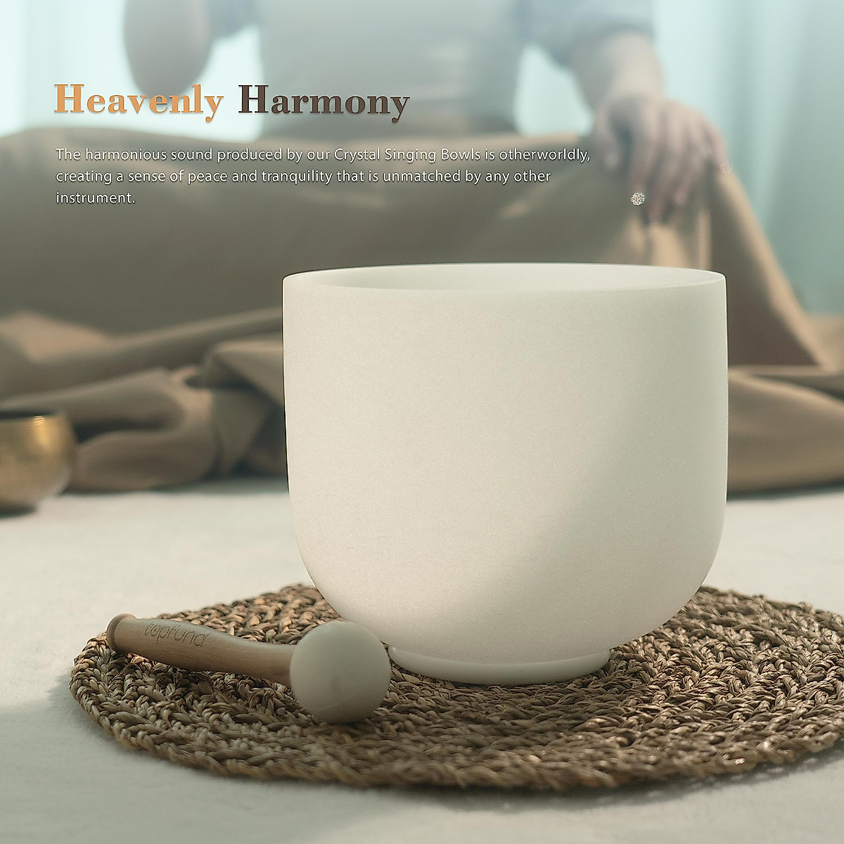 TOPFUND Solfeggio 528 Hz Crystal Singing Bowl Solar Plexus Chakra 8 inch with Heavy Duty Carrying Case and Singing Bowl Mallets