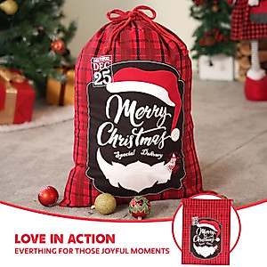 JOYIN 3 Santa Sacks Christmas Canvas Burlap Gift Bags Personalized Storage with Drawstring for Extra Large Xmas Stuffers Presents Bags, Party Favor Decorations