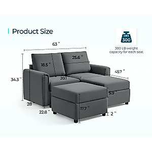 LINSY HOME Modular Sectional Sofa, Convertible Couch with Storage, Memory Foam, Modular Couch Set with Ottomans, Small Loveseat Sofa Couch with Chaise for Small Space, Living Room, Dark Gray