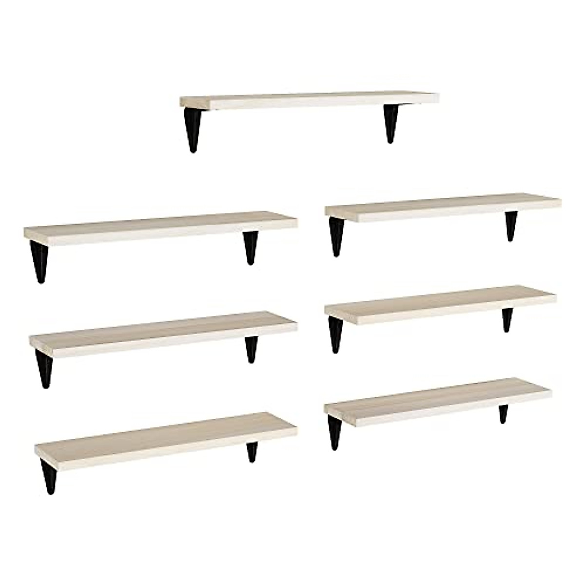 Wallniture Arras 17" Floating Shelves for Storage, Bookshelf Living Room Decor, Dining Room & Kitchen Shelves, Wall Shelves for Bedroom and Office Set of 7, Natural, Wood