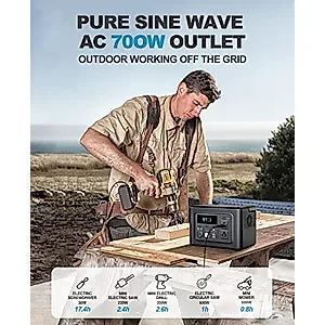 Portable Power Station, 614Wh LiFePO4 Battery Pack with 110V/700W AC Outlet (Solar Panel Not Included), Recharge 0-80% Within 1 Hour, Outdoor Solar Generator for CPAP, Camping