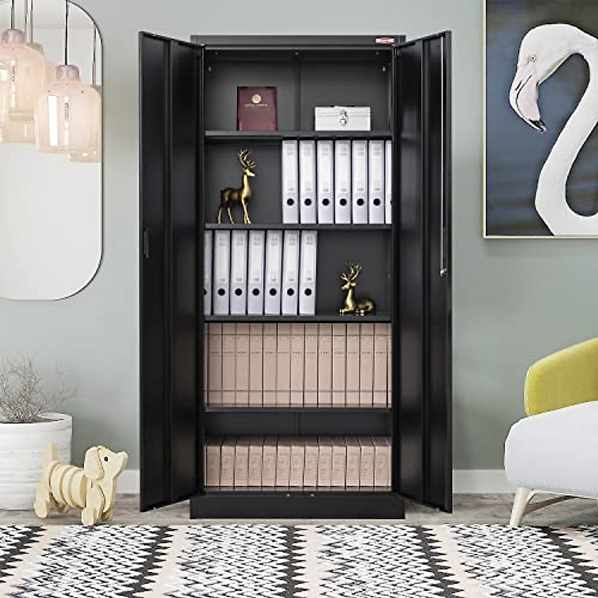 BESFUR Metal Storage Cabinet 71-inch Tall, Large Garage Locker with Adjustable Shelves & Locking Doors, Steel File Cabinet for Office, Pantry, Home (Black)