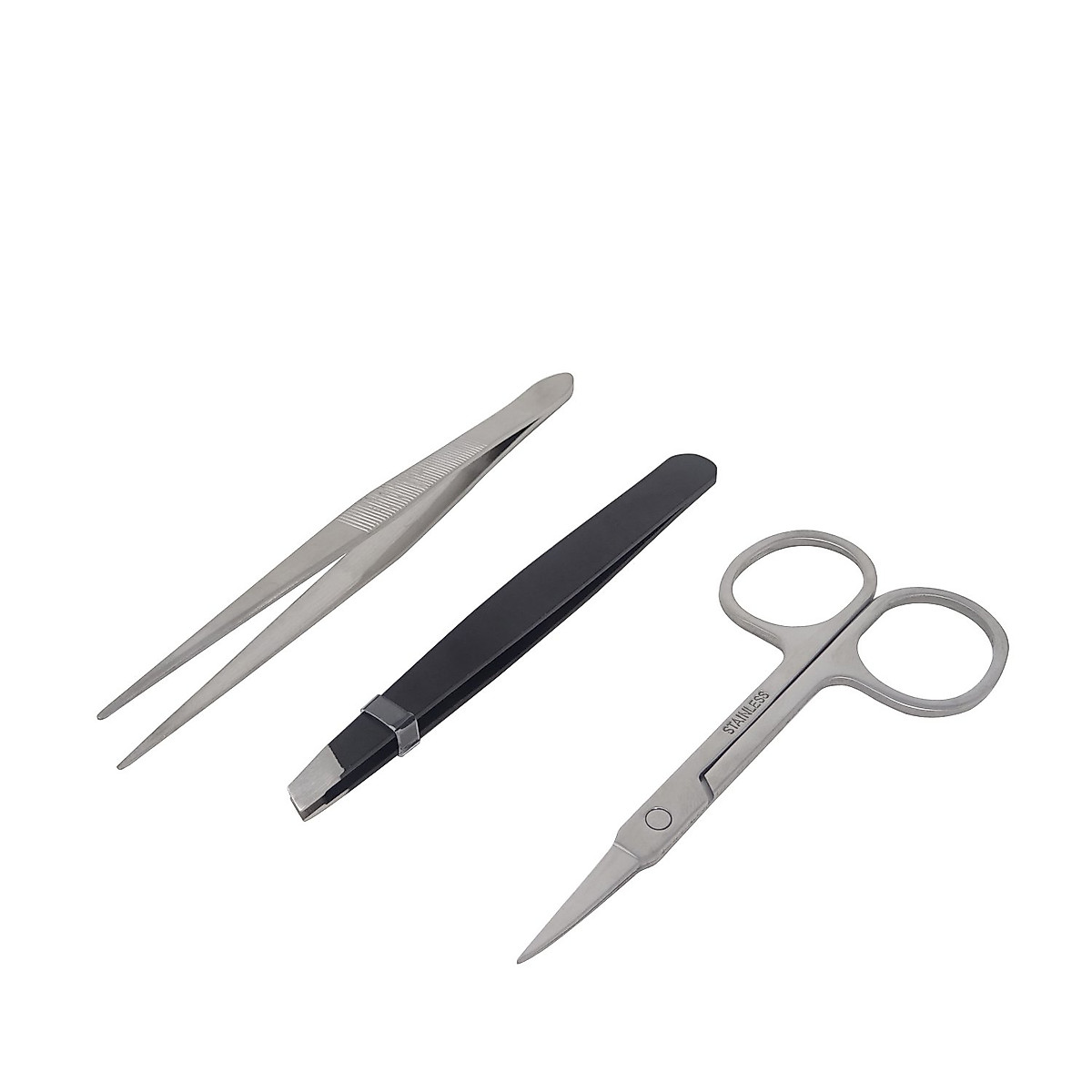 Honbay 3PCS Tweezers Set Point and Slant Stainless Steel Tweezers, Eyebrows Scissor, for Eyebrow and Nose Hair