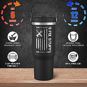 qchdln Funny Gifts For Men - That's What I Do I Fix Stuff and I Know Things Cup - 30oz Insulated Tumbler with Handle - Cool Fathers Day,Birthday,Christmas Gifts for Dad,Grandpa,Husband,Uncle
