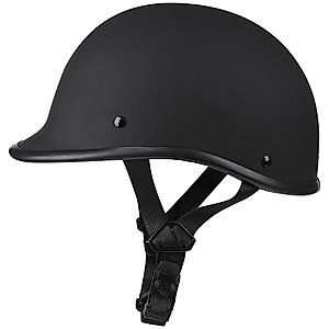 Woljay Helmets Half Cap Vintage Shell Open Face Motorcycle Helmet - DOT Approved (Medium, Dull Black)