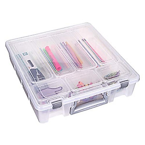 AB Designs 6967ABD Super Satchel with 9 Mixed Bins Inside Stackable Home Storage Organization Container, Clear with Sliver Latches and Handle, w/Long