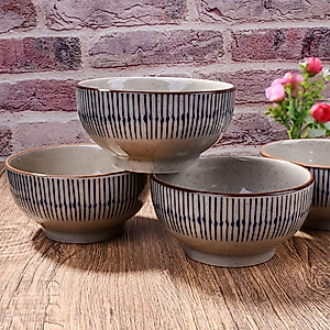 LMRLCS Rice Bowls Set of 4, Japanese Ceramic Rice Bowl, Cereal Bowl Serving Soup, Rice, Snacks, Sauces, Japanese Hand Painted Vintage Underglaze Ceramic