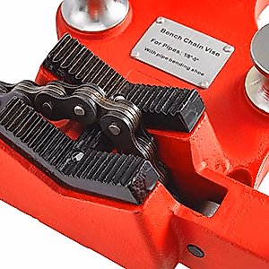 Mophorn Screw Bench Chain Vise 1/8 to 5-Inch Pipe Capacity, Heavy Duty Bench Chain Pipe Vise with Crank Handle, Neoprene-Coated Jaw, Cast Iron Material Ideal for a Variety of Pipes