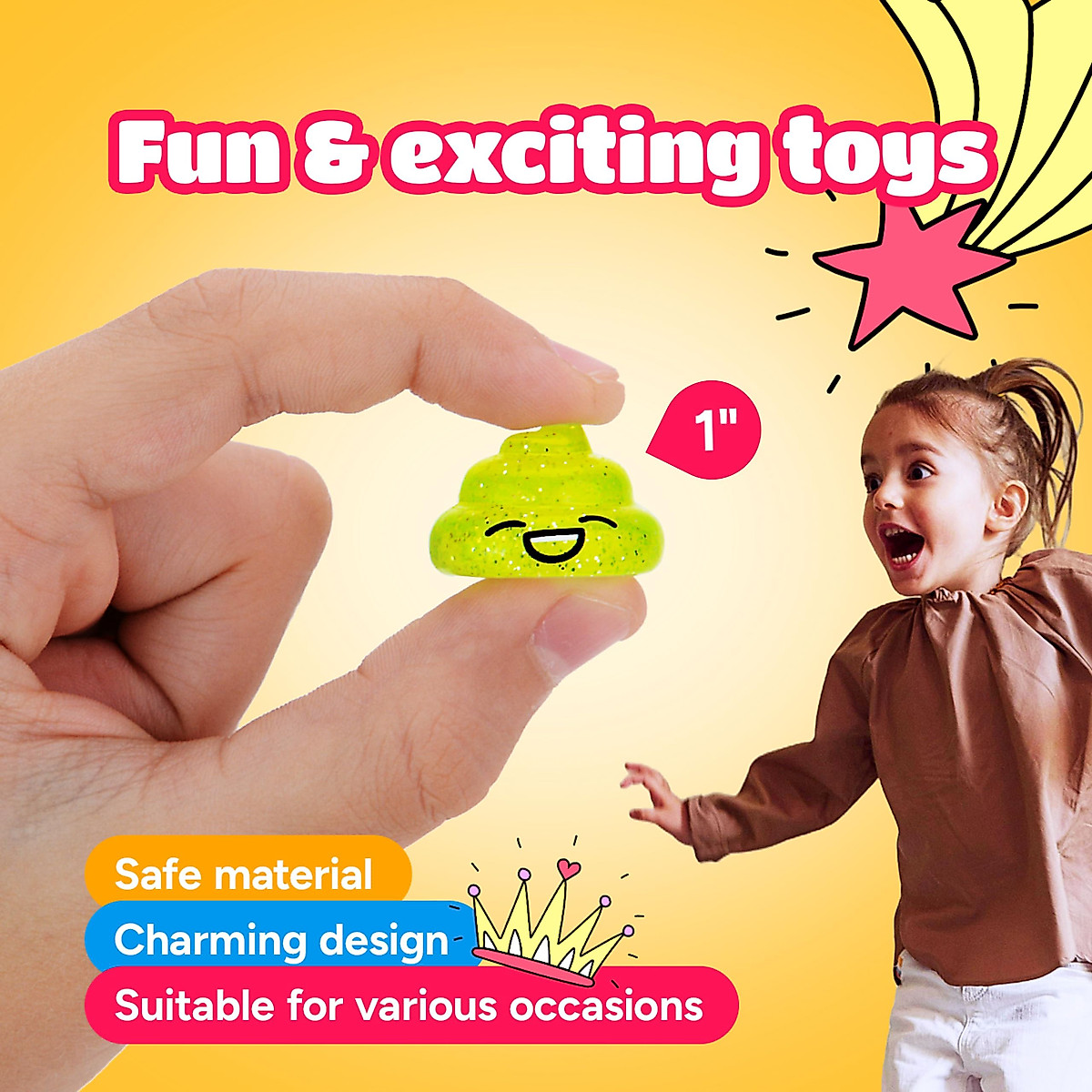 Unicorn Poop Toys - Bulk Unicorn Party Favors - 50 Pcs - Glitter Poop Emoji Party Supplies - Shimmering Unicorn Rainbow Poop Emoji Mini Toys - Vending Machine Toys