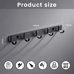 XIACIBDUS 2PCS Coat Rack Wall Mount, Wall Hooks for Hanging with 5 Hooks, 14 inch Coat Hooks Hanger for Coat Towel Bags, Entryway, Bathroom Kitchen Closet Room