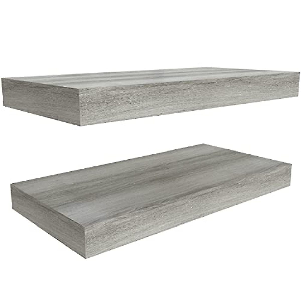 Ballucci Floating Shelves Set Extra Wide, 2-Pack 16" L Wood Wall Mounted Ledges with Invisible Brackets for Living Room, Bedroom, Bathroom, Kitchen, Nursery, 8" Deep - Gray Oak
