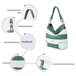 Women Handbag Purse Vegan Leather Hobo Shoulder Bag Soft Tote Bag For Women-Green/White
