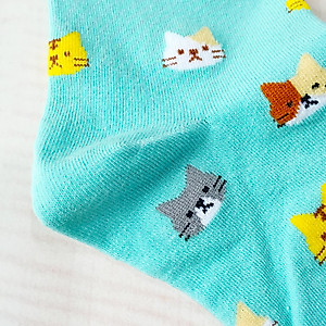 Chalier Womens Funny socks Cozy Cute Printed Patterned Fun Socks Novelty Cat Socks for Women Gifts, Cute Cat Multicolor 01(5 Pairs)