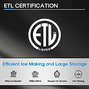 ICEPURE Commercial Ice Maker Machine, Make 80lbs/24H, Built in Ice Maker Under Counter, Auto Self-Cleaning, 24H Timing, Freestanding & UnderCounter with 26 lbs Storage Capacity with Reversible Door.