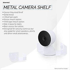 BRAINWAVZ Small Metal Corner Shelf for Security Cameras, Baby Monitors, Speakers, Home Decor & More Universal Shelf Adhesive & Screw-in Wall Mount (White)