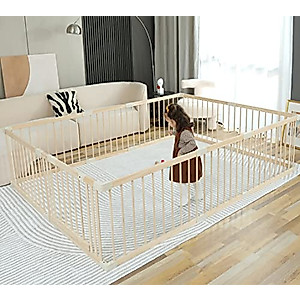 Conababy Baby Playpen Play Fence Gate Play Pen Wood Large,Playpens for Babies and Toddlers Kids Indoor,Baby Play Yards Gym Area,Baby Day Care Play Pin(180x240CM)…