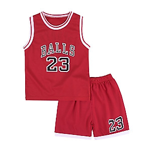 Toddler Kid Basketball Jersey Outfit Baby Boy Girl Letters Tank Top + Track Shorts Sets Boy Summer Clothes (Red, 18-24 Months, 18_Months)