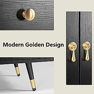 Buffet Cabinet with Storage, 55” Black Kitchen Cabinet with 4 Handmade Natural Rattan Doors, Black Sideboard Storage Cabinet with 2 Drawers for Dining Living Room