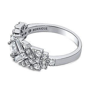 BERRICLE Sterling Silver Bar Cubic Zirconia CZ Art Deco Fashion Ring for Women, Rhodium Plated Size 8