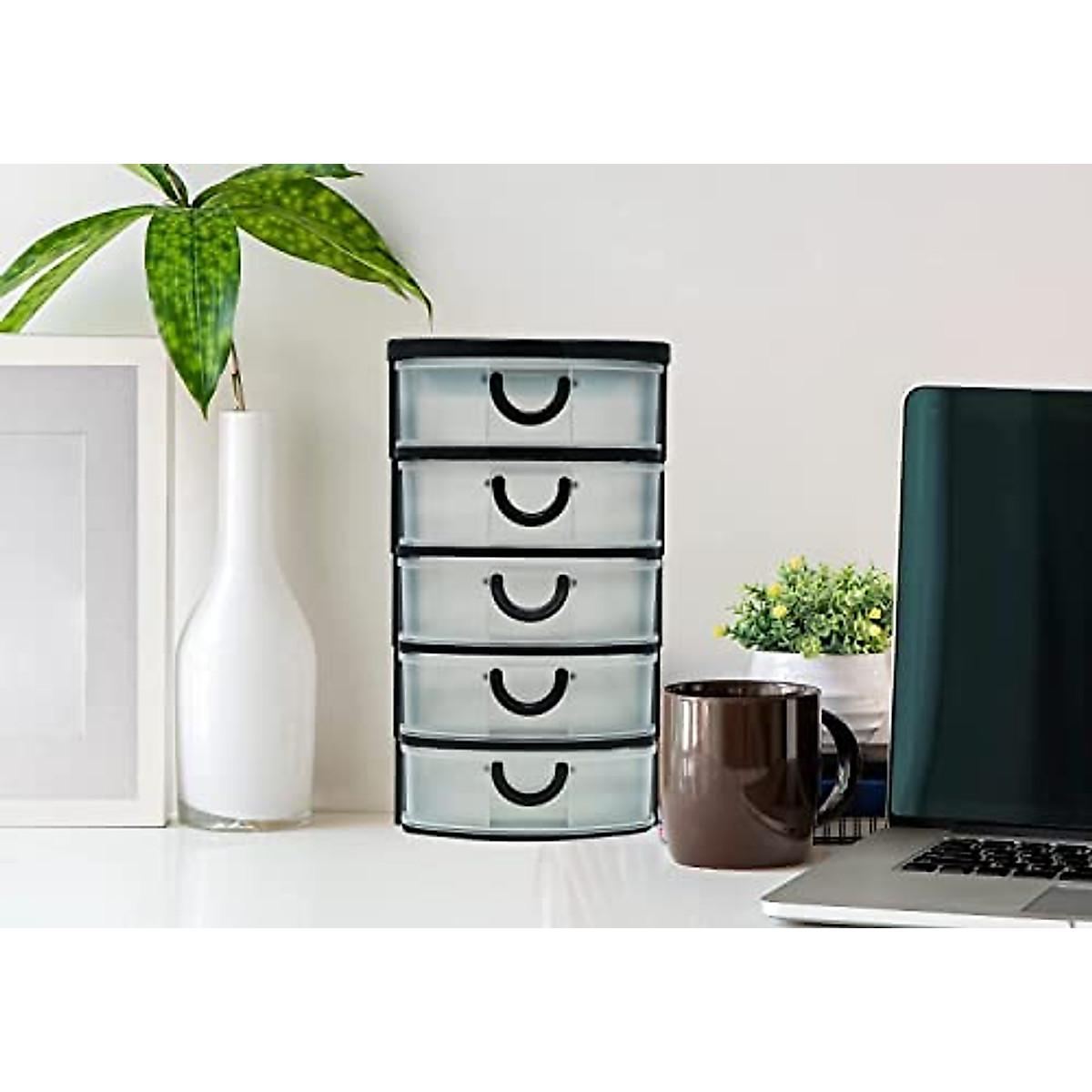 Massca 5 drawer storage organizer - Plastic dressers with drawers for Arts and Crafts, Small Tools, Sewing Accessories, Stationary, and Hardware, Compact Space Saving Small Plastic Drawers