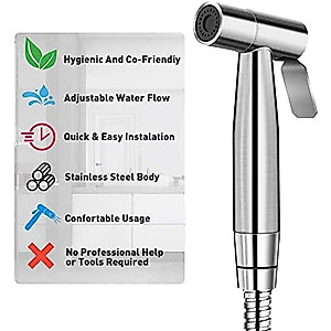 Bidet Sprayer for Toilet, Handheld bidet Toilet Spray Adjustable Water Pressure Control with Bidet Hose for Feminine Wash, Stainless Steel Brushed Nickel Cloth Diaper