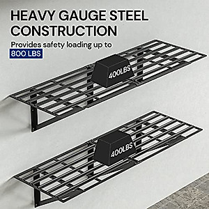 SunsGrove 2-Pack Garage Shelving 2x6ft Heavy Duty Wall Shelf Garage Storage System Shelves, 800 LBS Weight Capacity, Black