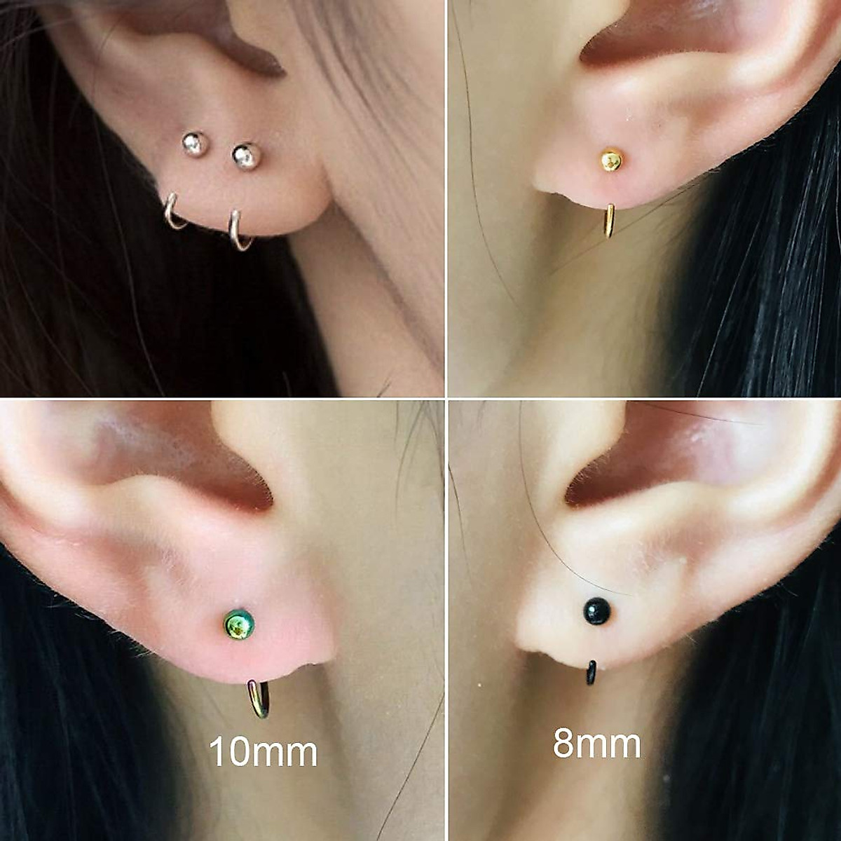 5pairs Mixed colors Ball Huggie Earrings hoop Cartilage Tragus Earrings 316L Stainless Steel Black Silver Gold Small Hoop Earrings (8)