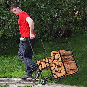 Goplus Firewood Log Cart Carrier, Anti-Slip and Wear-Resistant Wheels, Steel Frame, Large Loading Space, Sturdy Construction, Wide Application, Simple Installation