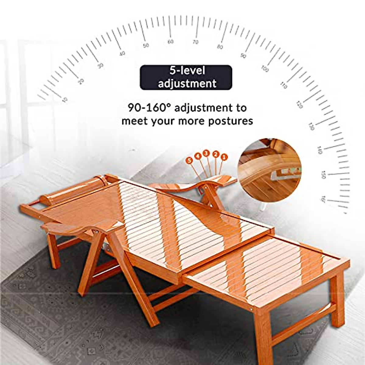 Lounge Chair, Wood Rocking Adjustable Chair Wooden Lounge Rocking Chair Porch Rocker Outdoor Sun Lounger Ergonomic Patio Recliner Folding Reclining Chair