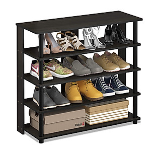 Furinno Turn-N-Tube 5 Tier Wide Shoe Rack, Espresso/Black 32 Inch