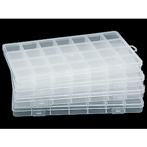 JESEP YONG 4Packs 28 Grids Bead Organizer Plastic Organizer Box with Fixed Dividers-Jewelry, Accessories, and Small Parts Container Clear Box for Jewerly Beads, Sewing, Drawing