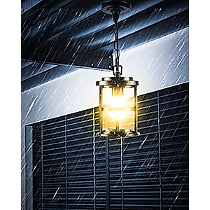 UFOND Outdoor Pendant Lantern for Porch, Pendant Light in Black Finish, 1-Pack Exterior Hanging Lantern with Clear Glass and Adjustable Chain,Gazebo Light Fixture for Patio Garage Entryway