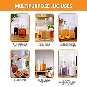 FastRack 128oz Jug (Pack of 4) with White Metal Caps, 1 Gallon Glass Beer Jug, Gallon Glass Jug, Clear Jug for Beer