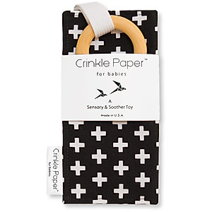 HYAKDesigns Crinkle Paper for Babies | Eco-Friendly Cotton Sensory & Soother Teether Toy | BPA Free, Organic Beeswax Sealed Wood
