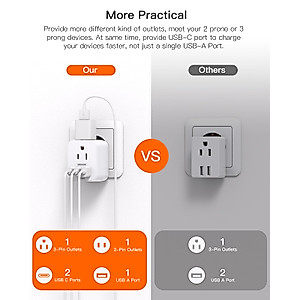 [2-Pack] European Travel Plug Adapter, Foldable International Plug Adapter with 2 AC Outlets 3 USB Ports(2 USB C), Type C Travel Essentials to Most Europe EU Spain Italy France Germany