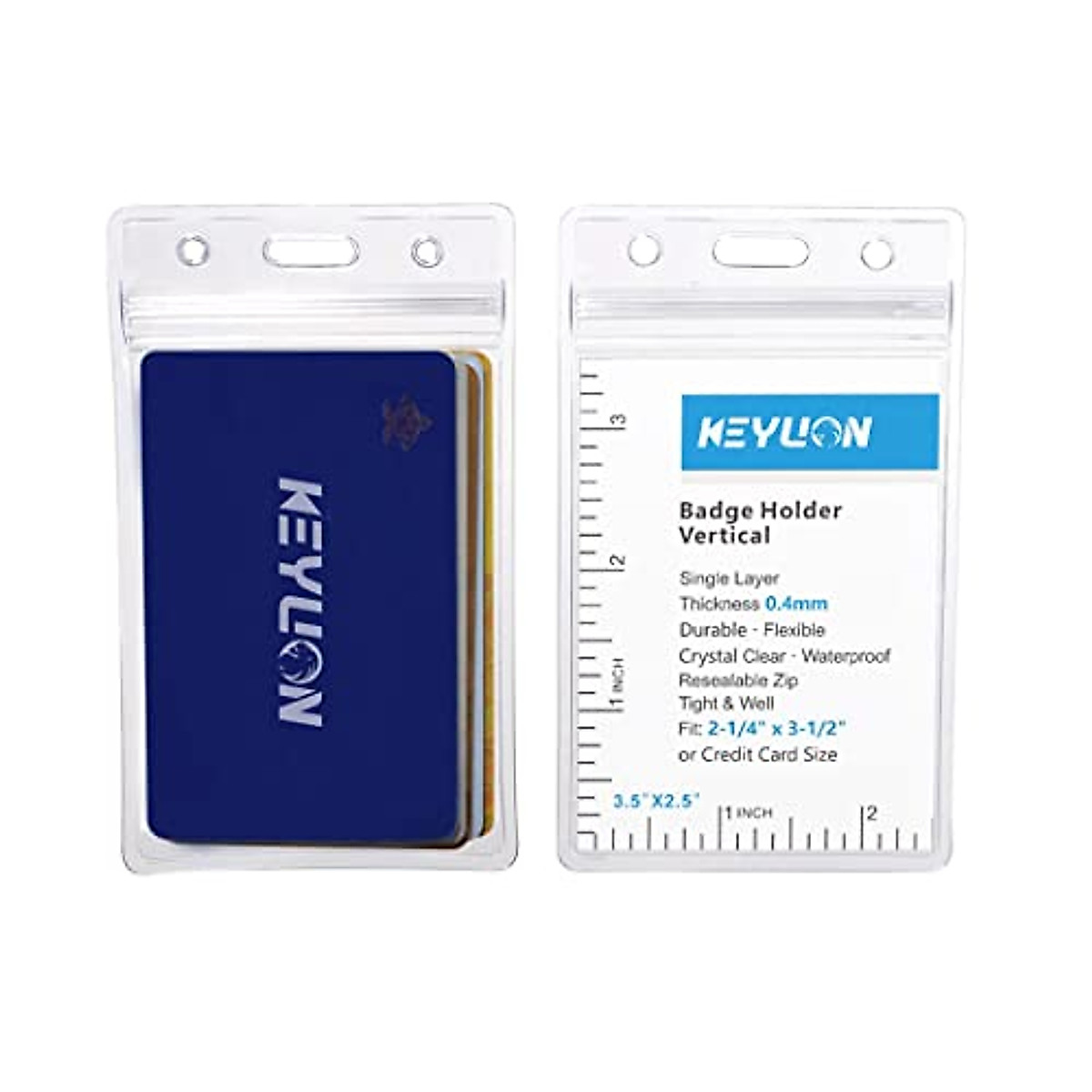 KEYLION 6 Pack ID Card Badge Holder Vertical, Heavy Duty Clear Vinyl Plastic PVC Sleeve Cover w Waterproof Resealable Zip, fit 5 Credit Size Cards or 2.25" x 3.5" Name Badge Inserts