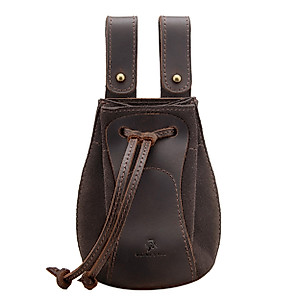 Cowhide Leather Ammo Gun Shell Pouch Bag, Drawstring Bag Cartridge Storage Case Attached Belt Waist (Small - 4.5")