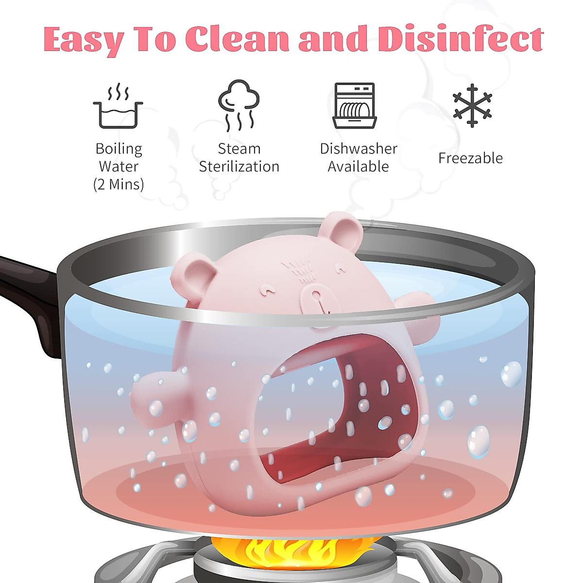 NiBaby Silicone Baby Mitten Teething Chew Toy for Babies 3-6 Months 6-12 Months, Anti-Drop Teether Glove BPA-Free for Girls and Boys Sucking Biting Needs Soothing Gums Pain Relief (Pink)