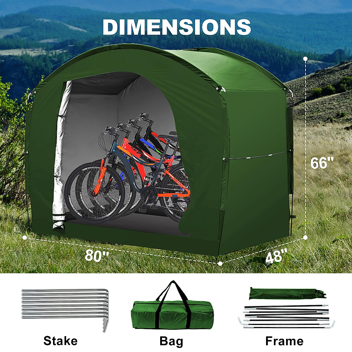 Bike Storage Tent Portable Shed Cover for Bikes, Lawn Mower, Garden Tools, Waterproof Outdoor Backyard Storage Tent Shelter