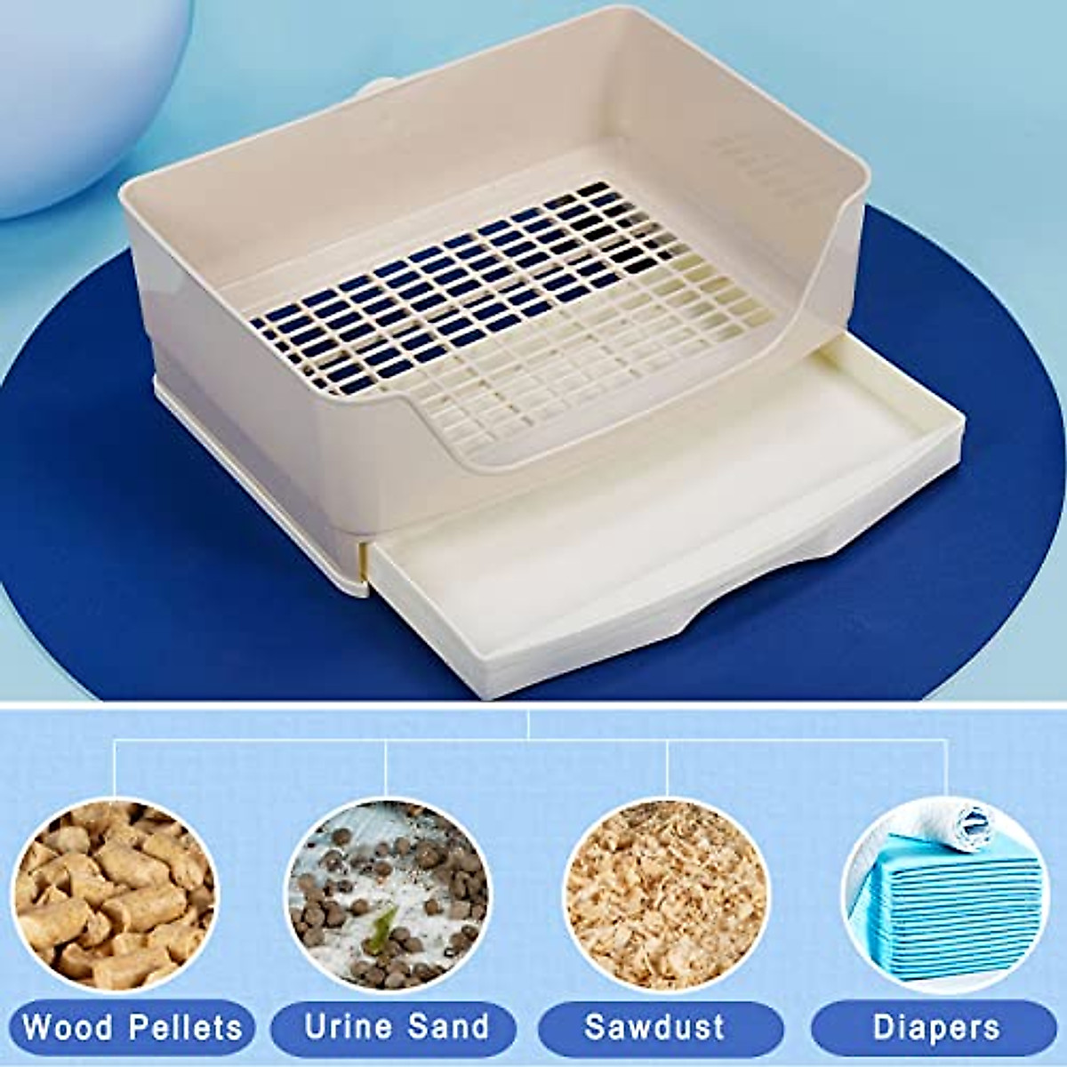 Hamiledyi Large Rabbit Litter Box Trainer, Bunny Potty Corner Toilet with Drawer Bigger Pet Pan for Adult Guinea Pigs, Ferret, Chinchilla, Galesaur, Small Animals