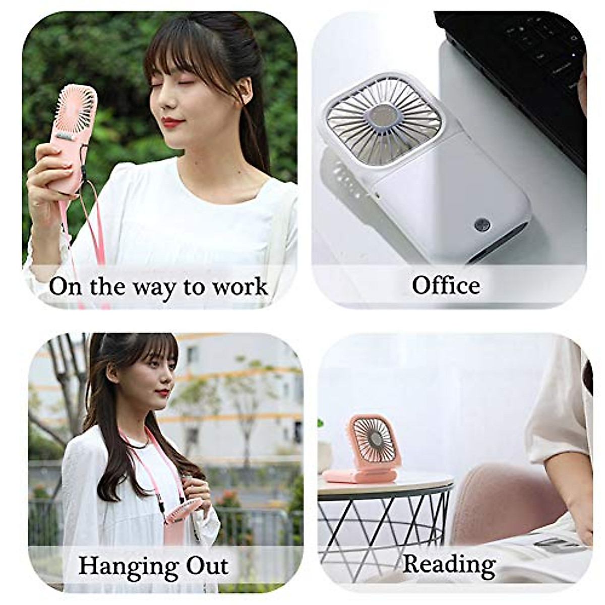 Allxin Portable Neck Fan Mini Quiet Handheld Personal Foldable USB Rechargeable Fan Operated for Home Office Outdoor Travel, 3000mAh Power Bank Hands Free Necklace Fans (Black)