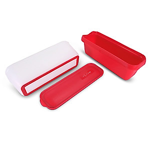 LIN Insulated Ice Cream Containers 2-Pack with Serving Scoop - 1.6 Quart Reusable Rectangle Dessert Storage Tubs for Homemade Ice Cream, 1 Red & 1 White Lid - Non-BPA Plastic - Dishwasher-Safe