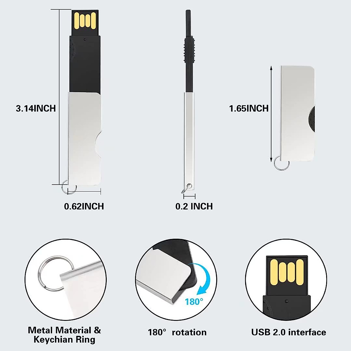 FBKK 64GB USB Flash Drive, Waterproof Memory Stick with Keychain, USB 2.0 Portable Thumb Drive for Storage and Backup