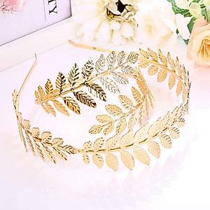 Finrezio Greek Goddess Headband Arm Cuff Bridal Jewelry Set Roman Laurel Leaf Branch Crown Armlet Upper Arm Band Bracelet Adjustable (A:Gold tone)