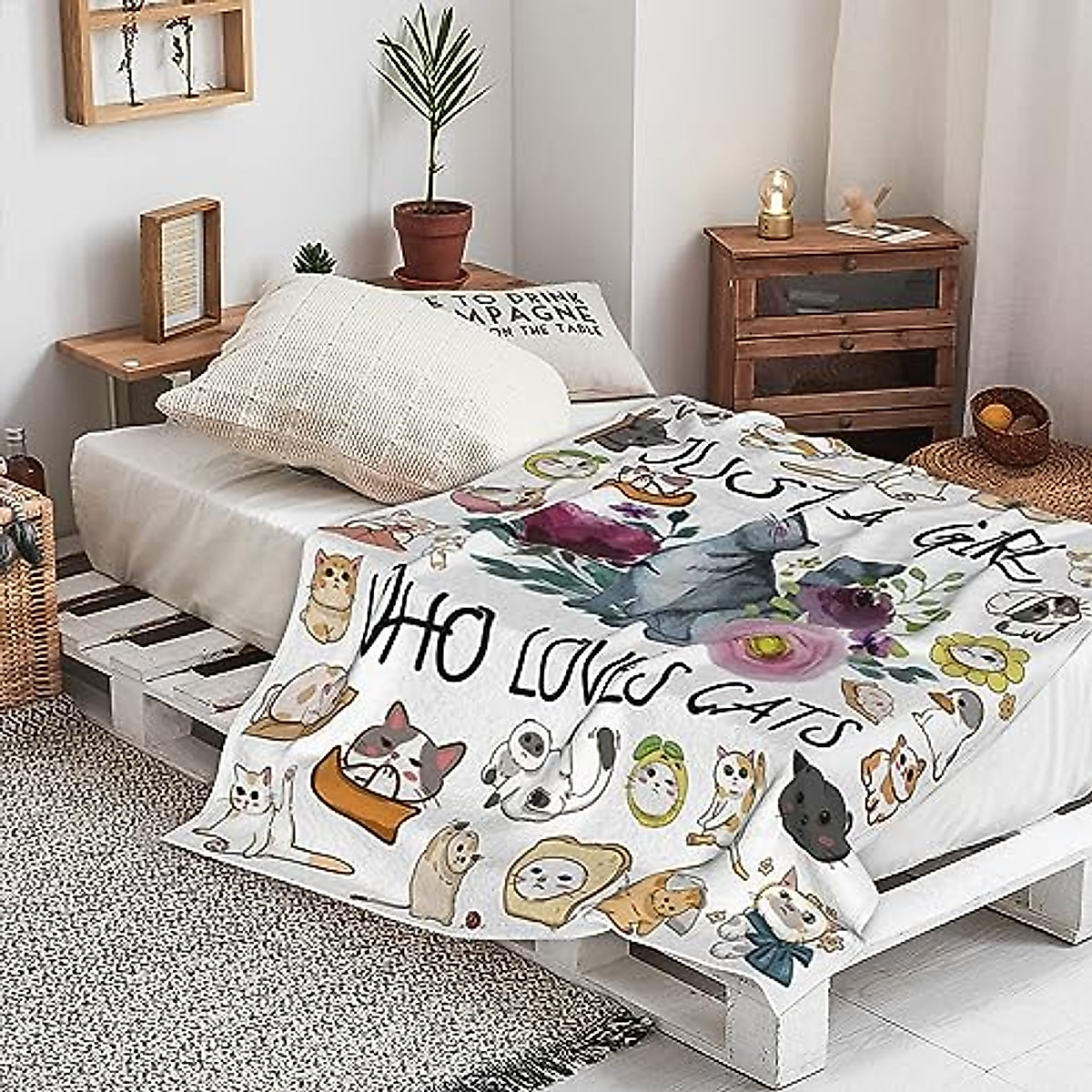 Cat Blanket Ultra Soft Flannel Throw Blanket Just a Girl Who Loves cat Blankets Cat Gifts for Cat Lovers Cozy Lightweight Blankets for Women Kids Adults 50"X 40"