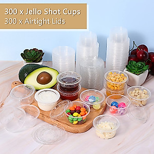 Loppdece [300 Sets - 2 oz Jello Shot Cups,Small Portion Cups with Lids,Airtight and Stackable Disposable Condiment Cups,Clear Plastic Containers with Lids for Salad Dressing Dipping Sauce Condiment