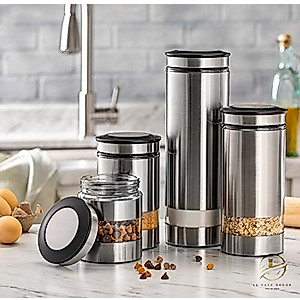 Le'raze Airtight Food Storage Container for Kitchen Counter with Window, [Set of 4] Canister Set Ideal for Flour Tea, Sugar, Coffee, Candy, Cookie Jar